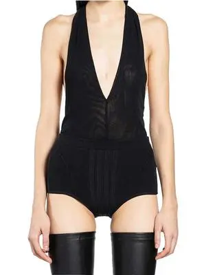 Attico The V-neck Stretch Tulle Bodysuit - Black