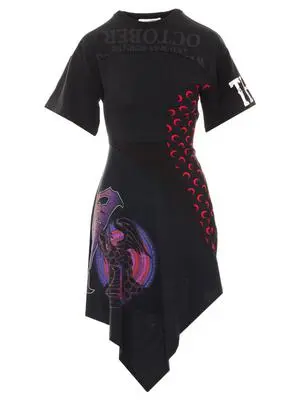 MARINE SERRE Asymmetrical Mini Dress - Black