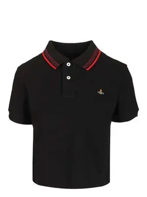 VIVIENNE WESTWOOD Short Sleeve Polo Shirt With Embroidered Saturn Logo - Black