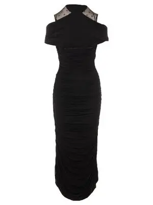MARINE SERRE Marine Serre Moon-Print Mesh Panel Off-the-Shoulder Maxi Dress
