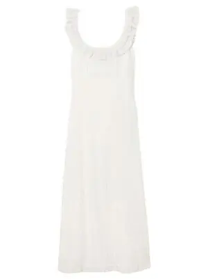 Rixo Sleeveless Floral Appliqué Pleated Dress - Off White