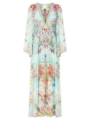 Camilla Floral Printed V-neck Long Sleeve Maxi Dress - Multicolor