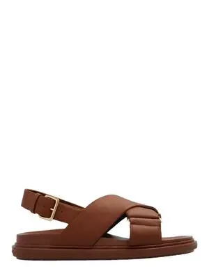 Marni Logo Embossed Buckled Sandals - Brown