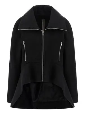 Rick Owens High-neck Zip-up Jacket With Asymmetrical Hem - Black