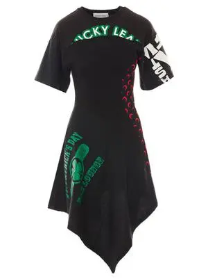 MARINE SERRE Asymmetrical Graphic T-shirt Dress - Black