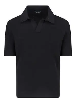 Zegna Short-sleeved V-neck Polo Shirt - Black