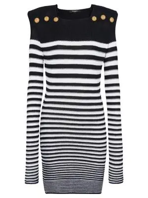 Balmain Balmain Striped Button-Detailed Mini Dress No