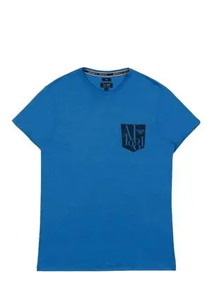 Emporio Armani Printed Round-collar Short-sleeved T-shirt - Blue