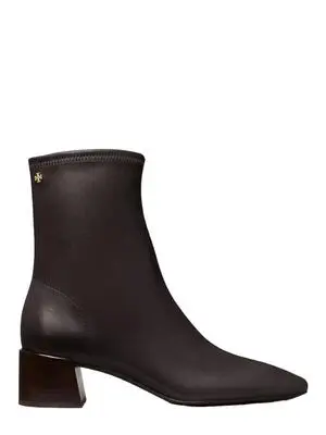 Tory Burch Logo Plaque Square-toe Ankle Boots - Cocoa