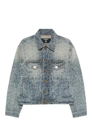 Balmain Monogram Denim Jacket - Gray