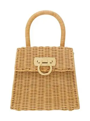 SALVATORE FERRAGAMO Salvatore Ferragamo Woven Top Handle Bag With Gold Tone Clasp