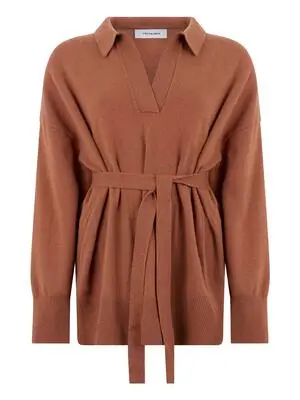 YVES SALOMON Belted Polo Knitted Sweater - No