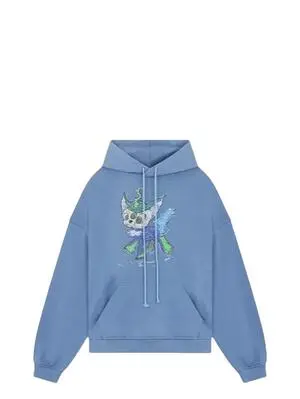 We11Done Long Sleeve Hooded Sweatshirt - Blue
