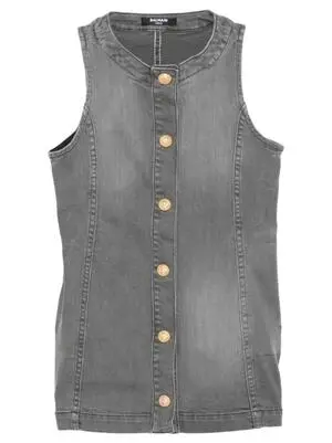 Balmain Sleeveless Button Detailed Quilted Denim Dress - Gray