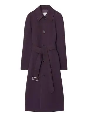 Burberry Single-breasted Belted Wool Coat - Purple