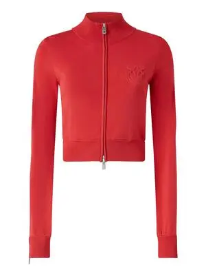Pinko Cropped High Neck Zip-up T-shirt With Contrast Side Bands - Red
