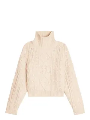 Celine High Neck Aran Cashmere Wool Sweater - Off White
