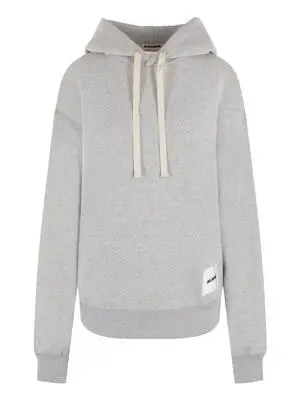 JIL SANDER Logo Patch Drawstring Hoodie - Grey