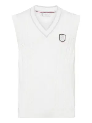 Brunello Cucinelli Sleeveless V-neck Knitted Vest With Logo Patch - Panama