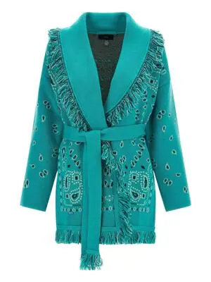 Alanui Fringed Bandana Jacquard Cardigan - Green