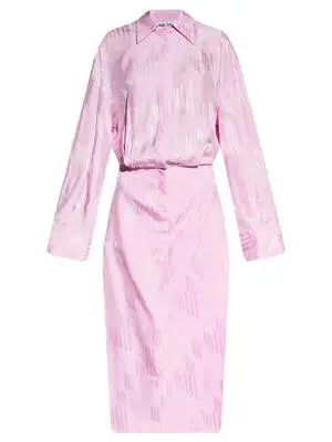Attico Charla Logo Jacquard Side Slit Midi Shirt Dress - Pink