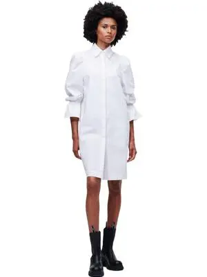 Karl Lagerfeld Puff Sleeve Poplin Dress - White