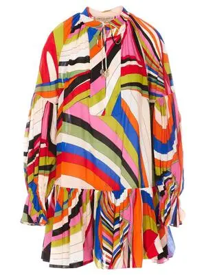 Emilio Pucci Emilio Pucci Iride-Printed Ruffled Trim Mini Dress Multicolor