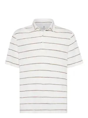 Brunello Cucinelli Striped Short Sleeved Polo Shirt - White