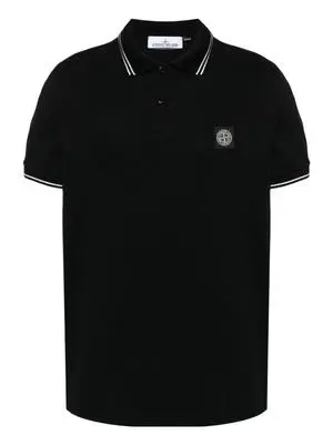 Stone Island Logo Patch Short-sleeved Polo Shirt - Black