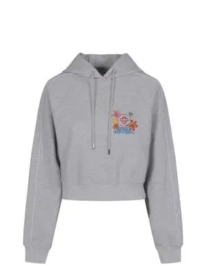 Casablanca Embroidered Cropped Hooded Sweatshirt - Gray