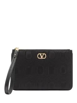 Valentino Garavani Vlogo Signature Clutch In Moiré Fabric - Black