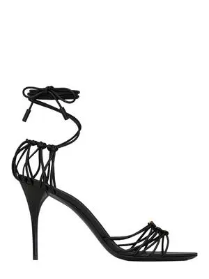 SAINT LAURENT Saint Laurent Black Logo Plaque Stiletto Sandals