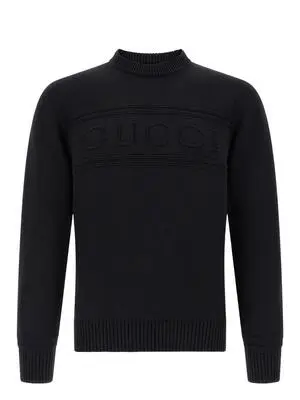 Gucci Gucci Logo Intarsia Knitted Crewneck Sweater Black