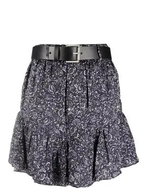 Michael Kors Belted Waist Printed Skirt - Black