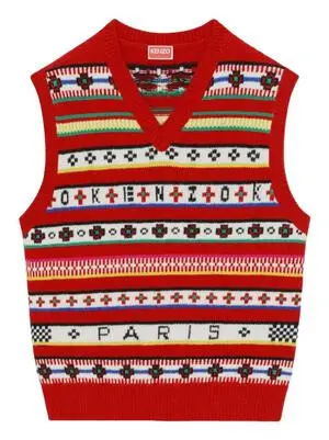 Kenzo Jacquard Knit Vest - Red