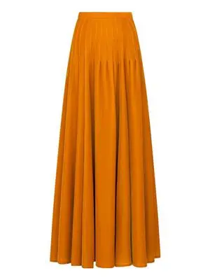 Dior Flared Maxi Skirt With Pleats And Side Zippers - Orange