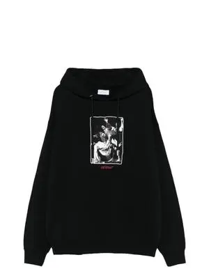 Off-White Graphic Print Cotton Hoodie - Black