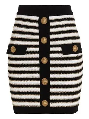 Balmain Buttoned Knit High-waisted Skirt - Black