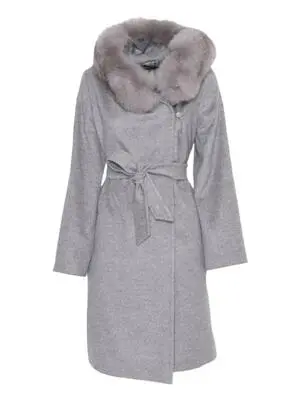 Max Mara Hooded Coat With Fur Trim - Gray