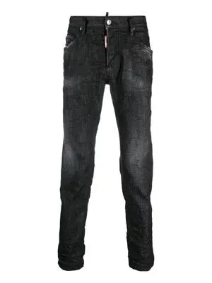 Dsquared2 Distressed Skinny Jeans With Logo Patch - Black