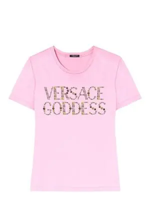 Versace Embellished Logo Crewneck T-shirt - Pink