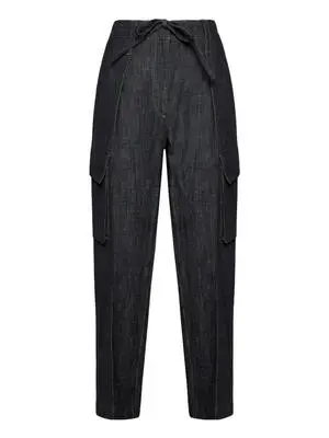 Brunello Cucinelli Straight Leg Denim Cargo Pants With Drawstring Waist - Black