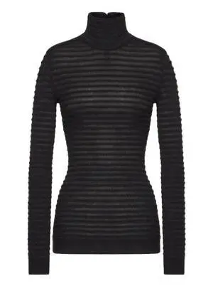 Valentino Garavani High Neck Long-sleeved Ribbed Top - Black