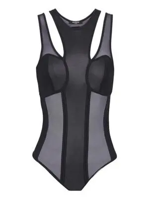 Balmain Tulle Cut-out Bodysuit - Black