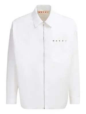 Marni Logo Printed Long-sleeved Zipped Shirt - White