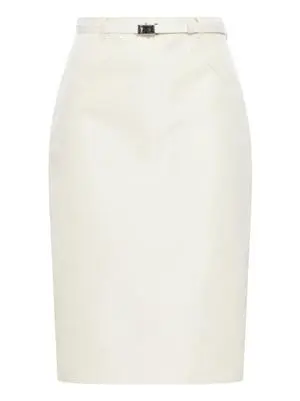 Prada High-waist Logo Buckle Straight Faille Skirt - Ivory