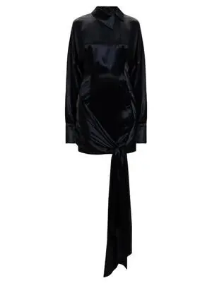 Attico Draped Shirt Mini Dress - Black