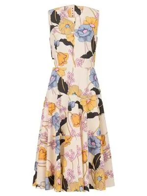 Marni Melodia Print Poplin Midi Dress - Bone