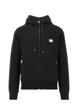 Dolce & Gabbana Logo Plate Drawstring Hoodie - Black