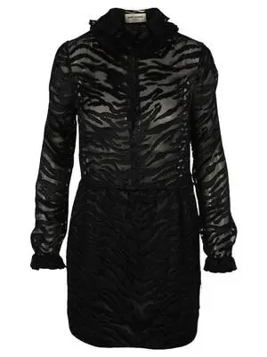 Saint Laurent Zebra Print Sheer Mini Dress - Black